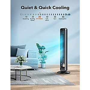 Tower Fan, 42” Oscillating Fan, DC Motor with 28dB Low Noise, 90° Oscillation, 12 Speed Levels, 4 Wind Modes, Night Light, 12-Hour Timer, LED Display, Full Function Remote Control, for Bedroom Living Room Study Office