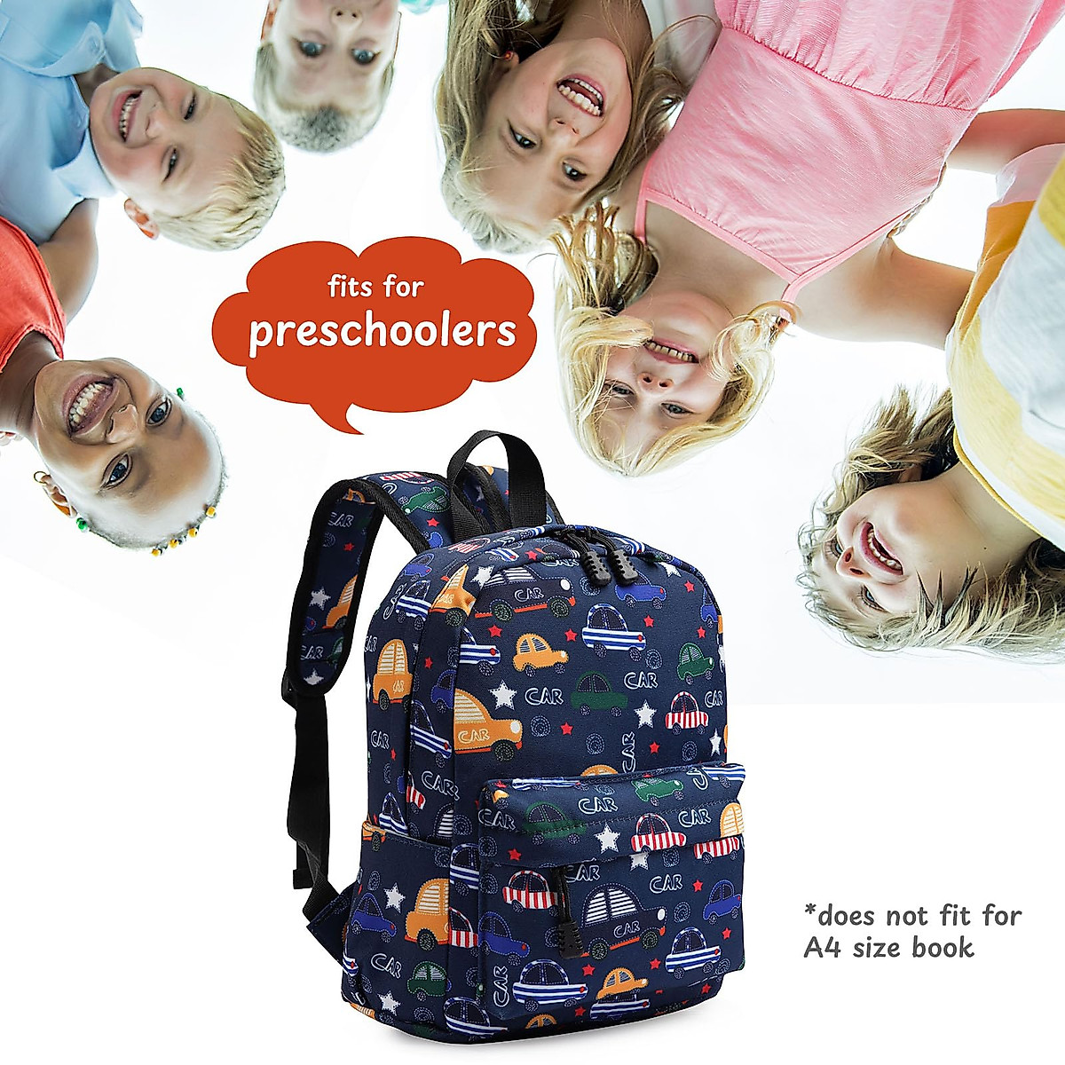 Zicac Children's Cute Canvas Backpack Toddler Backpack (M, Blue Car)