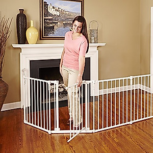 Toddleroo by North States 3 in 1 Metal Superyard: 151" long extra wide baby gate, barrier or play yard. Hardware or freestanding, 6 panels, 10 sq.ft. enclosure (30" tall, Taupe)