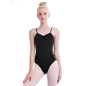 Daydance Camisole Black Teen Girls Ballet Leotards Spandex Dance Bodysuit with Adjustable Straps