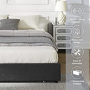 Alohappy Full Size Platform Bed Frame with 3 Storage Drawers,Upholstered Mattress Foundation with Wooden Slats Support,No Box Spring Needed,Modern Style(Dark Grey)