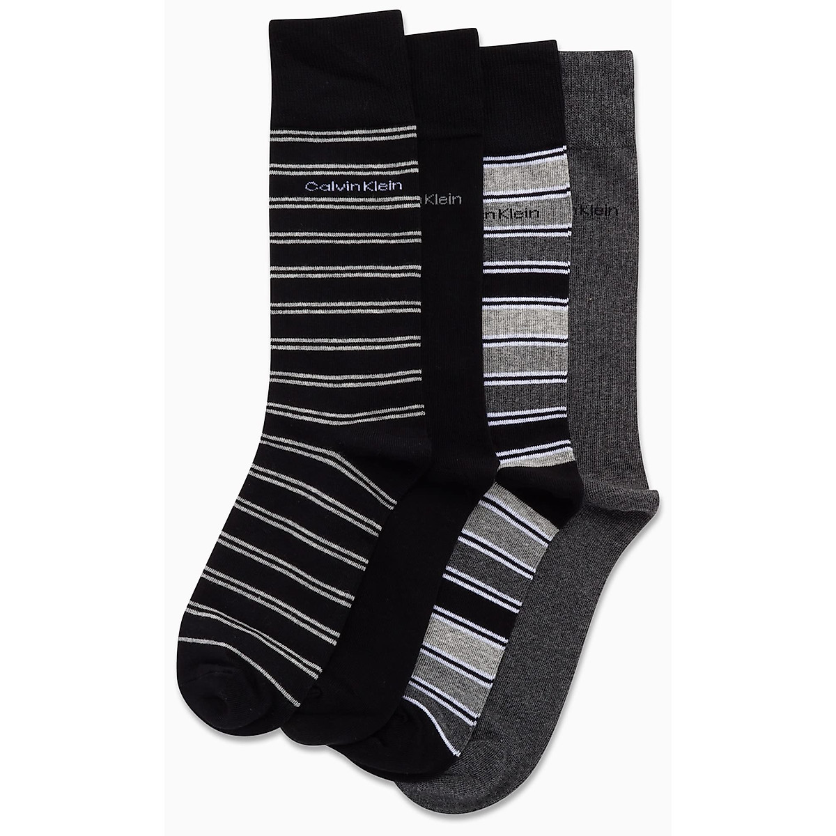 Calvin Klein Men's Dress Socks - Cotton Blend Crew Patterned Socks (4 Pack), Size 7-12, Black Assorted