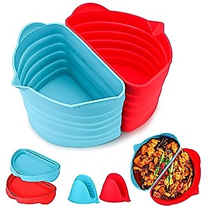 Silicone Slow Cooker Liners, Slow Cooker Divider Insert, Slow Cooker Divider Liners, Compatible with Crockpot 6 QT Oval Slow Cooker, Reusable, Leak-Proof Dishwasher Safe Slow Cooking Liner, Red & Blue