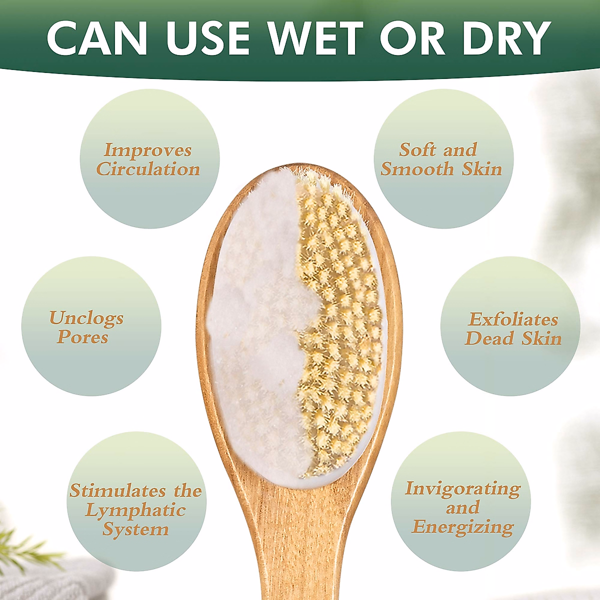 Back Brush Long Handle for Shower - Soft and Firm Double Sided Exfoliating Bath Body Scrub Brush for Men and Women - Use Back Showering Scrubber Wet for Washing / Scrubbing - Use Dry for Exfoliation