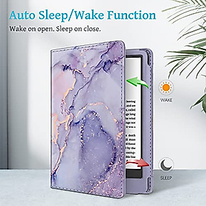Fintie Stand Case for 6" All-New Kindle (2022 Release) - PU Leather Cover with Card Slot & Hand Strap for Kindle 2022 11th Generation Model No. C2V2L3 (NOT fit Paperwhite or Oasis), Lilac Marble