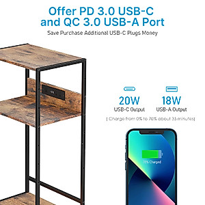 CCCEI Black Computer Tower and Printer Stand with Charging Station, 3 Outlets and Fast Charging USB Ports, 3 Tier Movable Storage Shelf, Tall PC Case or Scanner Table 39 Inches High for Small Office.