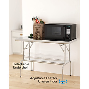 Garvee Stainless Steel Folding Table 48" x 24" with Undershelf, [NSF Certified][Heavy Duty] Commercial Kitchen Prep Table for Home, Restaurant, Hotel