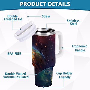 ALAZA Space Planets Nebula 40 oz Tumbler Stainless Steel Water Bottle Vacuum Insulated Cup with Straw Lid & Handle For Travel Car Cup Holder