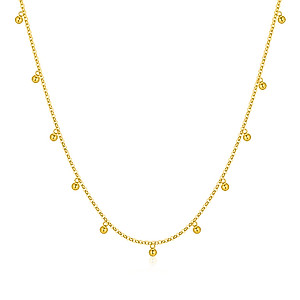 SISGEM Real 14k Gold Choker Necklace for Women, 14kt Chain with 18k Balls, Dangle Bead Jewelry Gift for Her, 14-19 Inch