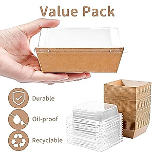 Kucoele 50 Pack Paper Charcuterie Boxes with Clear Lids, 4 Inches Brown Cookie Boxes Dessert Boxes Disposable To Go Food Containers for Sandwich, Cake Slice, Cupcake, Chocolate Covered Strawberry