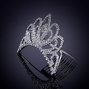 Bseash Mini 4.4" Silver Crystal Tiara Crown Headband Princess Elegant Crown with combs pin for Women Girls Bridal Wedding Prom Birthday Party