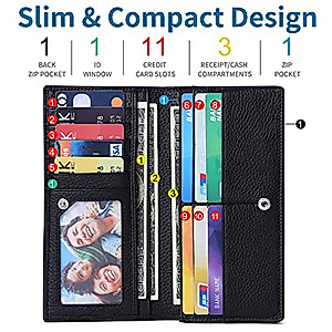 GOIACII Wallets for Women RFID Blocking Ultra Slim Real Leather Credit Card Holder Clutch