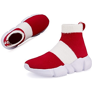 Santiro Kids High Tops Sneakers Big Boys Girls Slip On Shoes Lightweight Breathable Knit Tennis Walking Shoes Red 5 M US