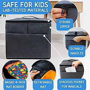 XL Toy Storage Organizer with Play Mat - Storage Bag/Box for Kids, Boys, Girls, Nursery, Playroom - Basket for Building Bricks/Blocks - Collapsible Fabric Cube Bin, 13"x13"x15"