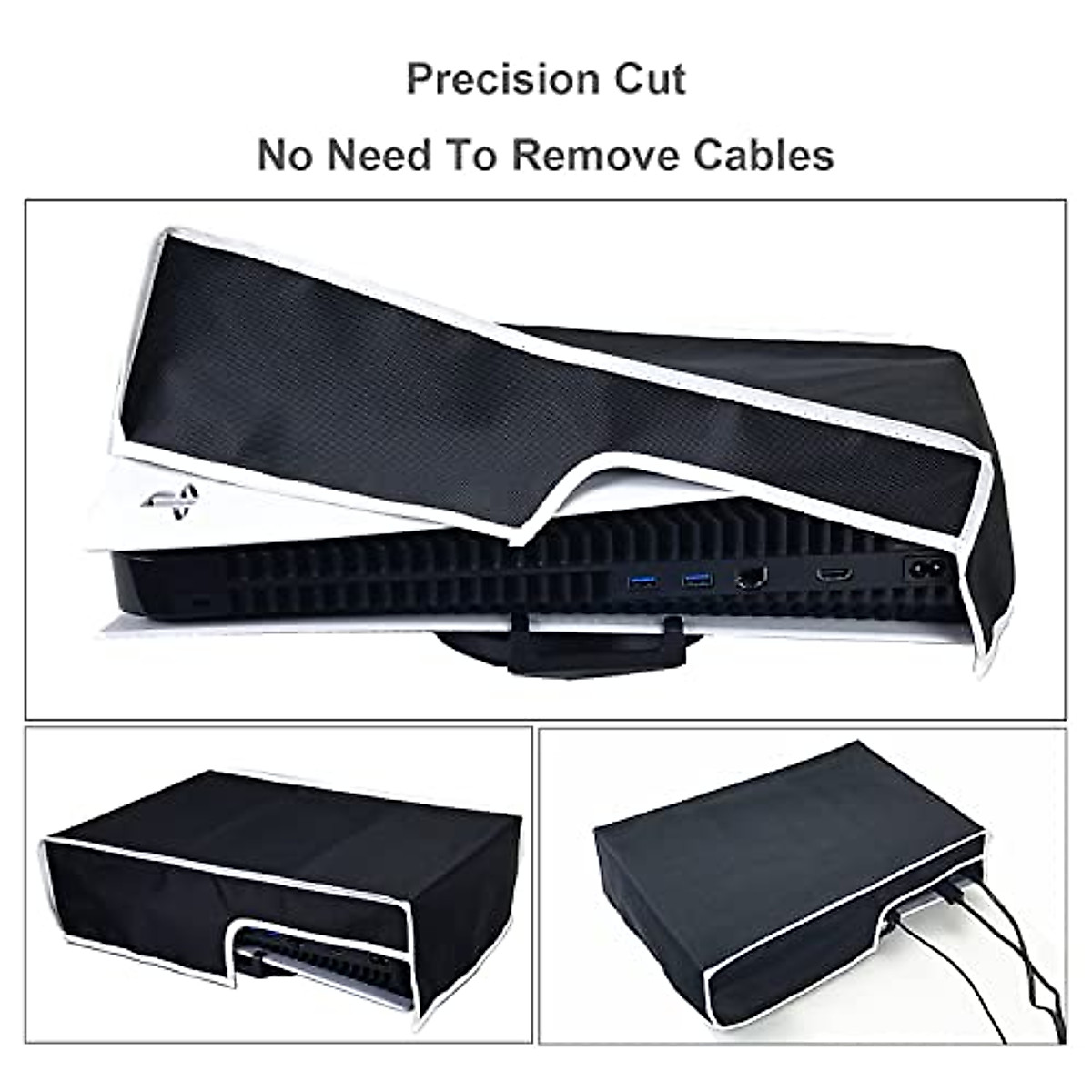 Horizontal Dust Cover for PS5 Console. EMiEN Oxford Fabric Anti-Scratch Waterproof Dust Guard with Back Cable Port for Sony Playstation 5 Console Digital & Disk Version