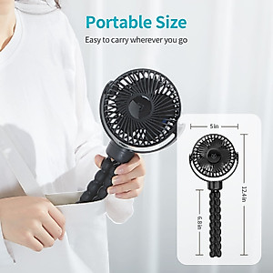 SMARTDEVIL Portable Stroller Fan, 4000mAh Small Battery Operated Baby Fan, 4 Speeds Car Seat Fan with Flexible Tripod, Dual 360° Rotatable, for Peloton Bike, Crib, Treadmill, Travel (Black)