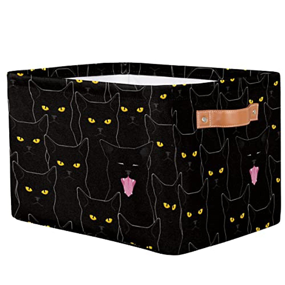 Cute Black Cat Storage Bins Baskets Fabric Laundry Baskets, Cat Animal Storage Cube Boxes Organizer Bag Bin for Toy Organizing Book Storage Shelves Nursery Closet