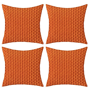 UGASA Soft Corduroy Pillow Covers Pack of 4 Boho Stripe Decorative Pillow Covers Pillowcases 18x18 Inch Home Decor Modern Farmhouse for Sofa Living Room Couch Bed, Orange