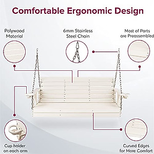 XETALE HDPE White Wood Porch Swing - 59x24.8x18.5 - Outdoor Hanging Bench Swings for Adults - Home Furniture for Deck, Patio, Den, Yard - Polywood Material, Accessories Included - Max Weight 880lbs