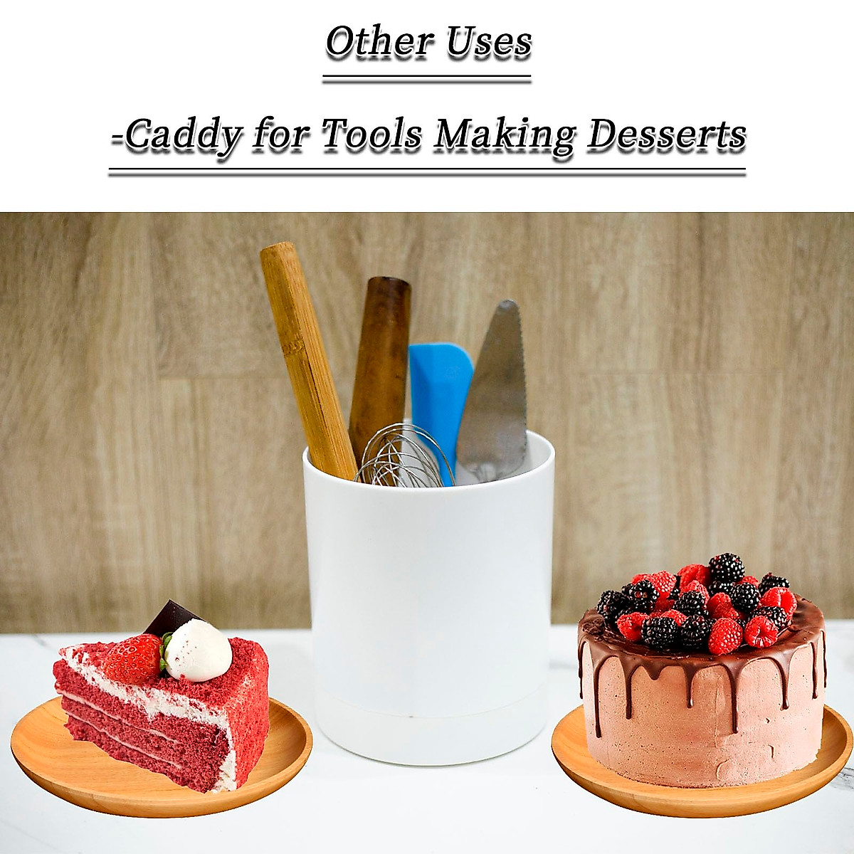 CrafArcher Large Kitchen Utensil Holder, 360° Rotating Plastic Utensil Caddy, Kitchen Countertop Utensil Kitchen Tools and Gadgets Organizer White 5.7" D x 6.5" H