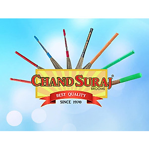 CHAND SURAJ ® Raver Grass Broom Stick | Phool Jhadu | for Floor Cleaning with Plastic Handle (Multicolour, 43 inches Long) Pack of 2