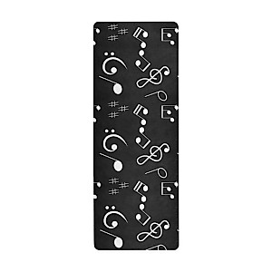 Qilmy Music Note Yoga Mat Non-Slip Foldable Sweat Absorbent Travel Yoga Mat with Carrying Bag for Yoga, Pilates, Exercise, Workout, Bikram and Hot Yoga 71 x 26 Inch