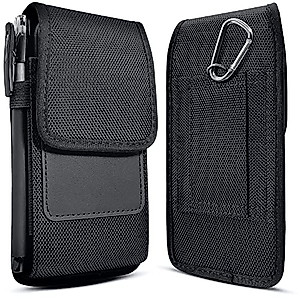 Meilib Belt Case for iPhone 14, 14 Pro, 13 Pro, 13, 12 Pro, 12, 11, XR, Nylon Cell Phone Belt Holder Holster Pouch Cover with ID Card Storage (Fits Phone with Protective Case on) Medium Black