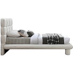 Meridian Furniture DecoCream-T Deco Collection Modern | Contemporary Twin Bed with Rich Cream Boucle Fabric and Deep Channel Biscuit Tufting, 49.25" W x 84.5" D x 45.5" H, Cream, Twin