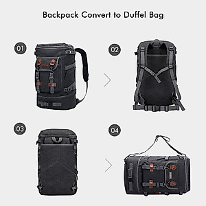 WITZMAN Travel Backpack for Men Women Canvas Backpack Carry on Luggage Rucksack Convertible Duffel Bag Large (A568 Black)