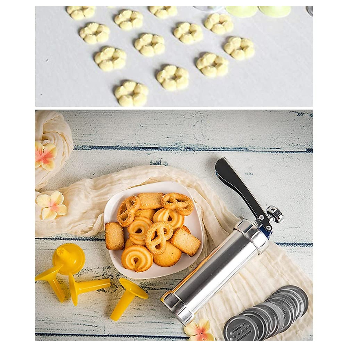 Stainless Steel Cookie Press Machine,Featuring 20 Decorative Stencil Discs and 4 Icing Tips,Deluxe spritz Cookie Press Gun,Cookie Maker,for DIY Biscuit Maker,Baking Decoration Supplies