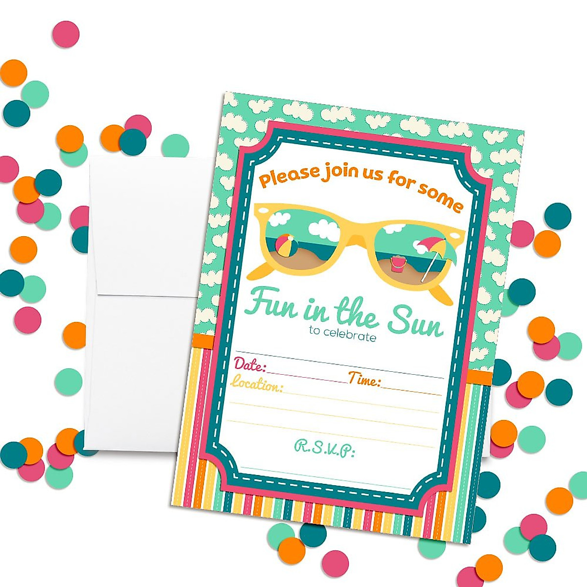 Summer Fun in the Sun Birthday Party Fill in Invitations set of Twenty with envelopes by AmandaCreation