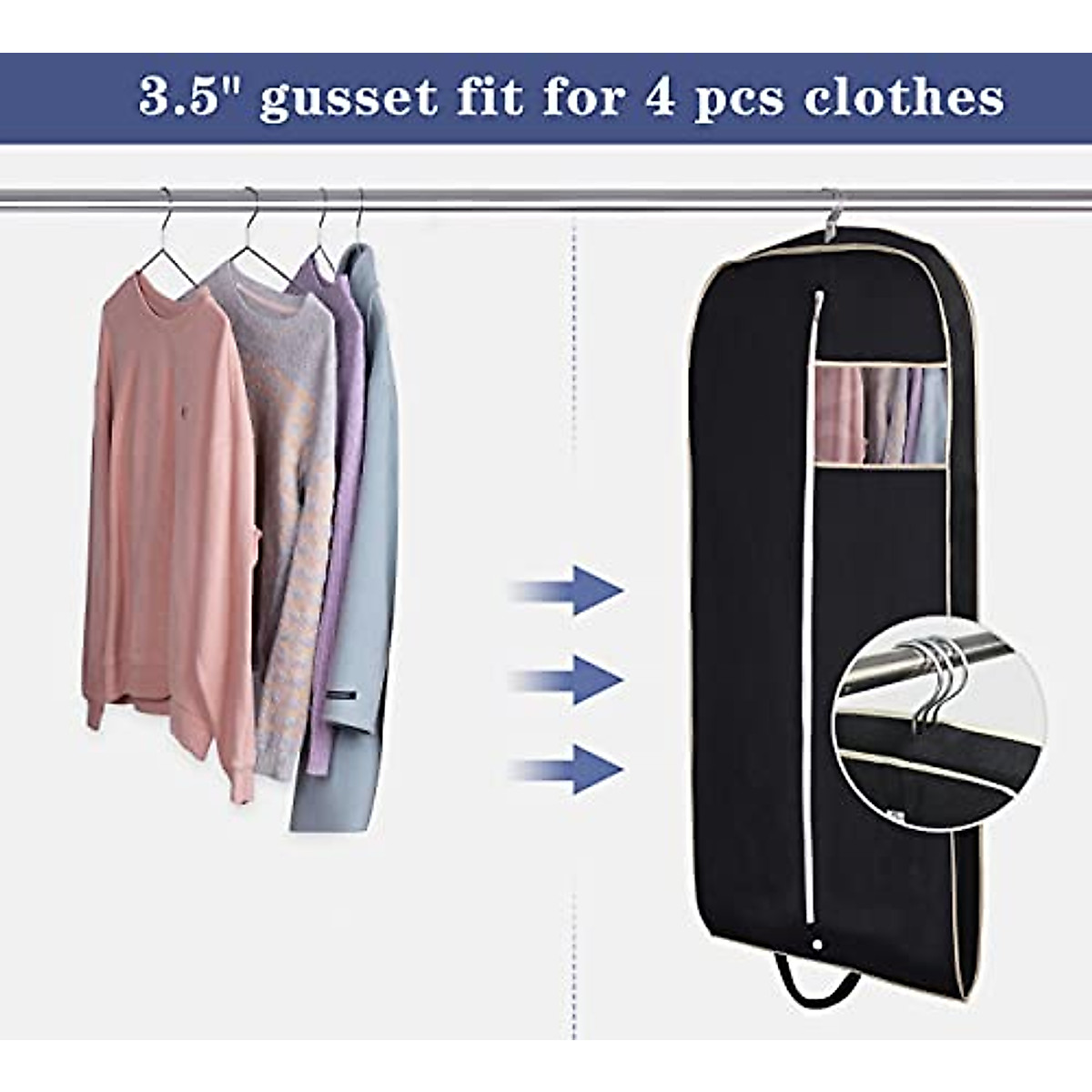 MISSLO 43" Gusseted Suit Bags for Men Travel Hanging Garment Bags Heavy Duty Suit Cover for Women Kids Clothes Shirts Short Dresses Coats, 2 Pack