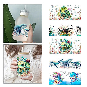 ZOHIKO Protect The Sea Iron On Transfer Patches, Marine Animals UV DTF Transfers Stickers, DIY Cup Wrap Turtle Dolphin Printed Rub on Transfers Stickers for Water Bottle Coffee Mug