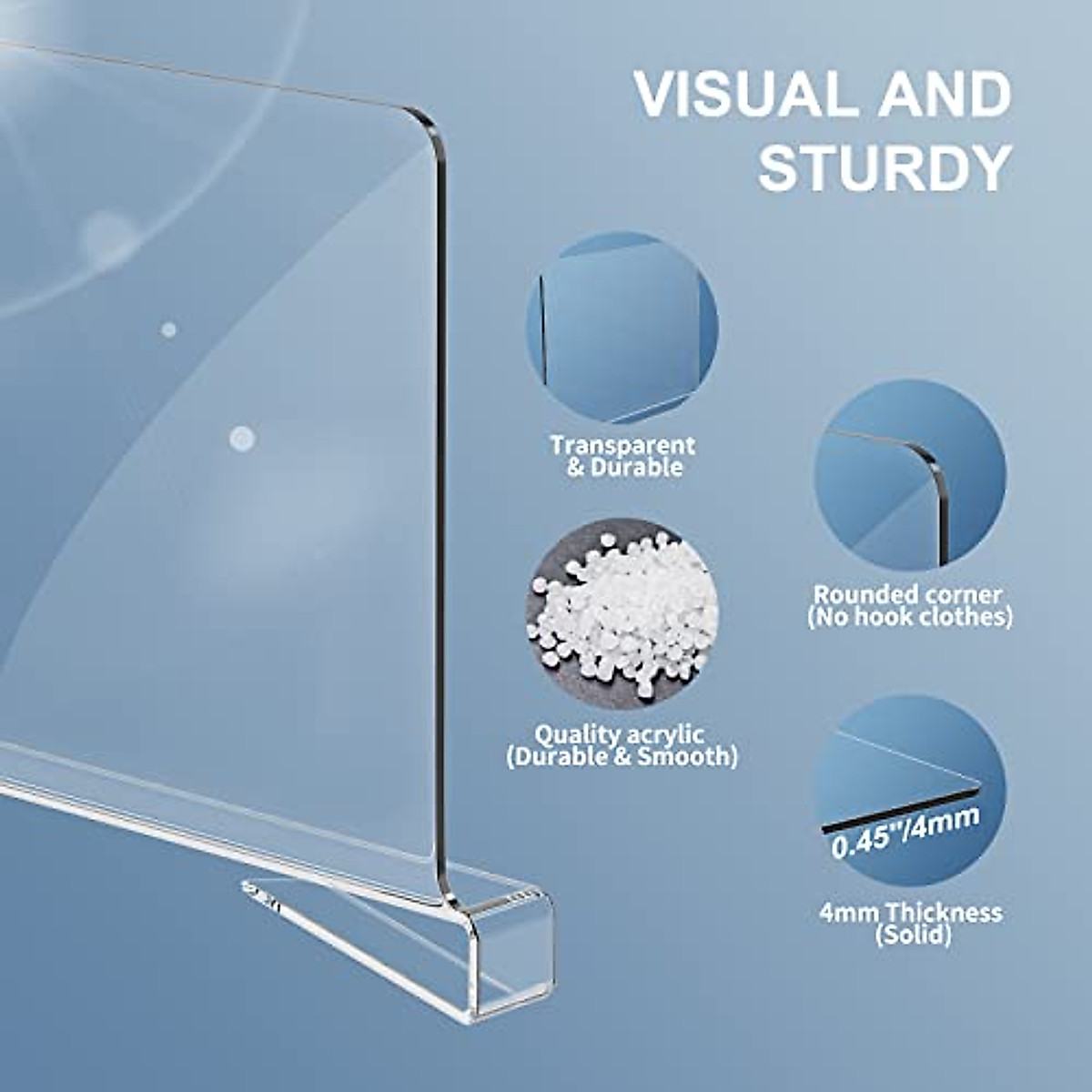 GOFI Closet Dividers for Shelves - 8 PCS Clear Acrylic Shelf Dividers for Closet Organization, Shelf Separators for Clothes Purses Towels Linen Books in Bedroom Kitchen Cabinets Office Bookshelf