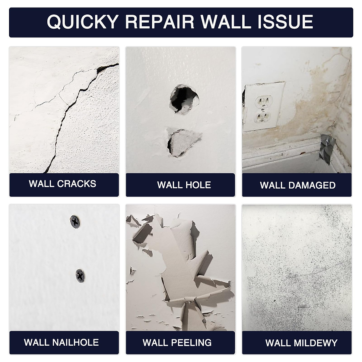 Feesrivers Drywall Patch Kits, Wall Mending Agent with Scraper and Brush, Wall Patch Repair Kit-Quick and Easy Solution for Repair Wall Surface Hole Scratch and Cracks.(2 Pack)