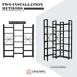 oneinmil Triple Wide 6-Shelf Bookcase Industrial Vintage Wood Style Large Open Bookshelves for Home&Office, Rustic Brown (6 Tier,Black)