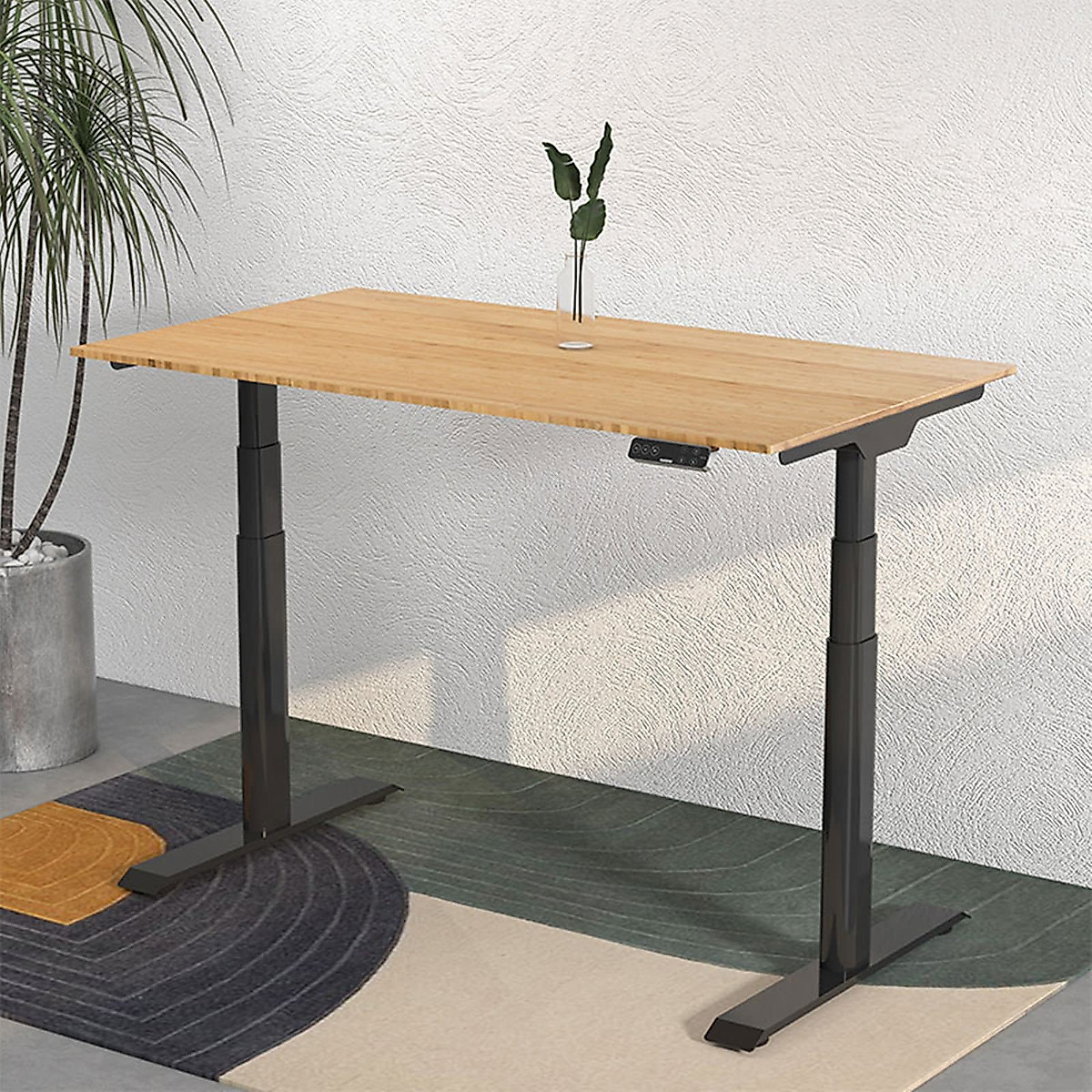 FLEXISPOT E8 Dual Motor 3 Stages Bamboo Electric Standing Desk 78x30 Inch Oval Leg Whole-Piece Board Height Adjustable Desk Electric Stand Up Desk Sit Stand Desk (Black Frame + Bamboo Desktop)