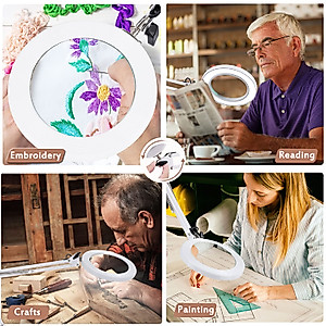 5 Inch Magnifying Glass with Light and Stand, TOMSOO 10X Real Glass Lighted Magnifier, Stepless Dimmable 3 Color Modes Adjustable LED Magnifying Desk lamp for Close Work Reading Repair Crafts - White