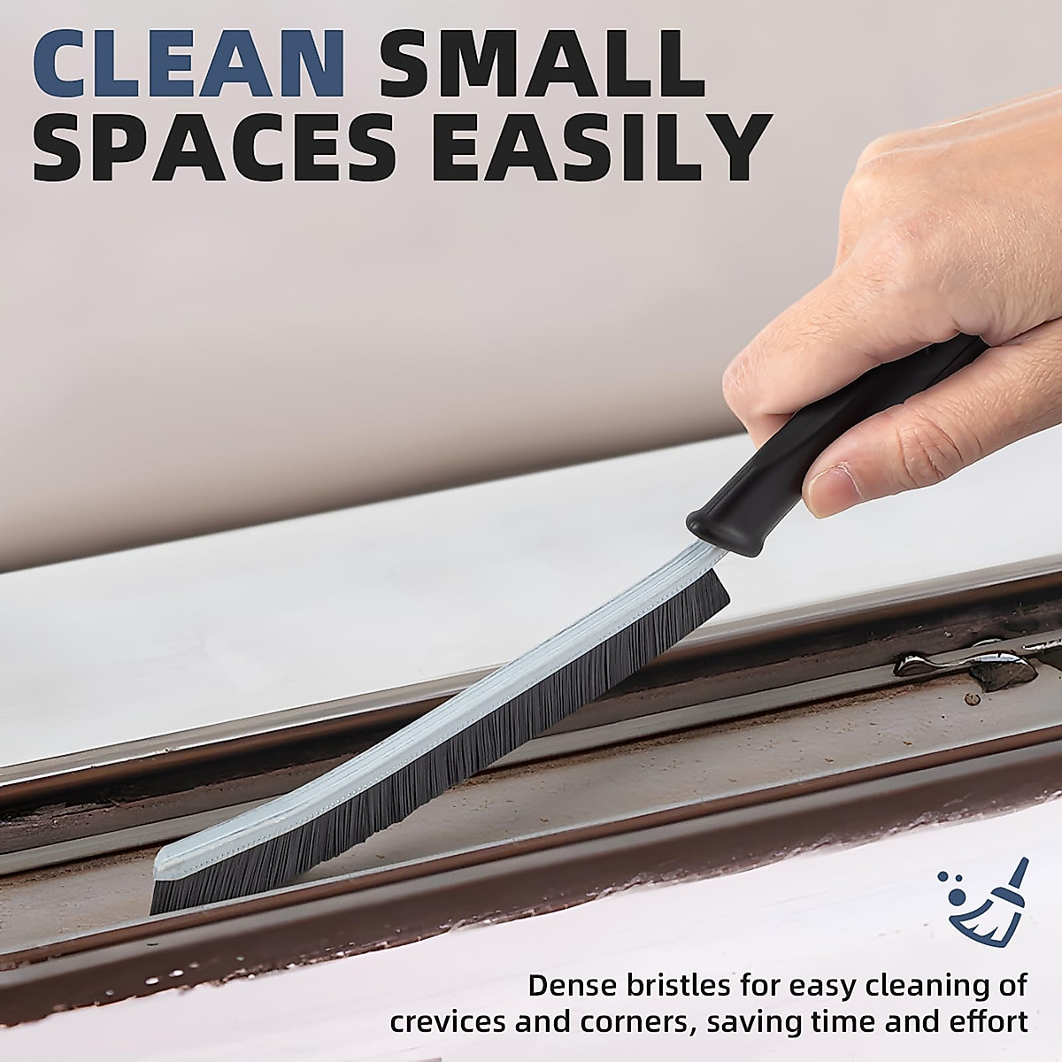 FOOGWEE Hard Bristle Crevice Cleaning Brush - Cleaning Tools for Household Use, Multifunctional Gap Cleaning Supplies for Kitchen, Bathroom, Toilet, Window, Vehicle, Faucets, Grout, Home (Black)