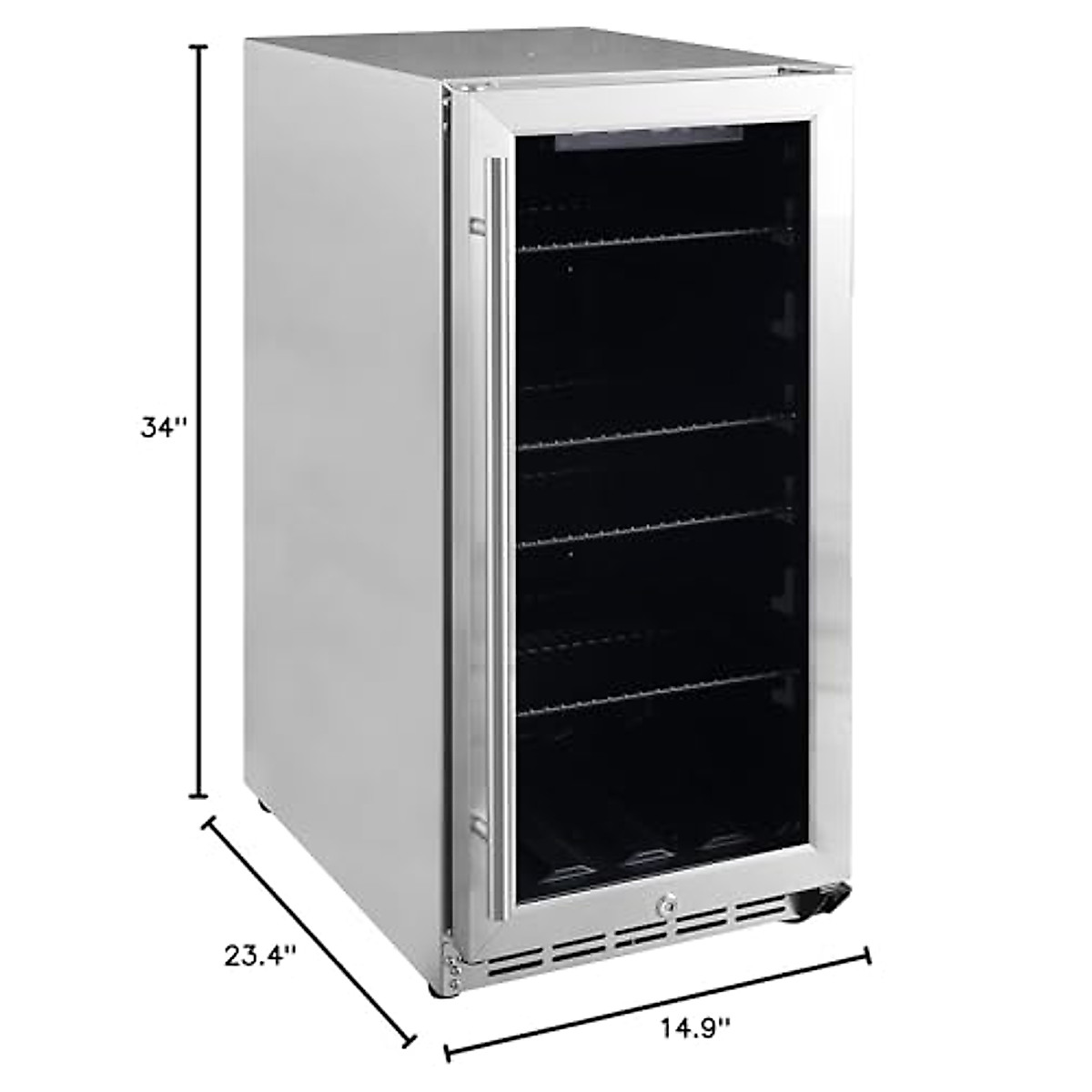 HCK 15 Inch Beverage Fridge, 3.18 cu.ft Beverage Refrigerator 110 can Commercial Grade Built-in Indoor with Glass Door for Soda and Beer, Chills Drinks with 3 Shelves