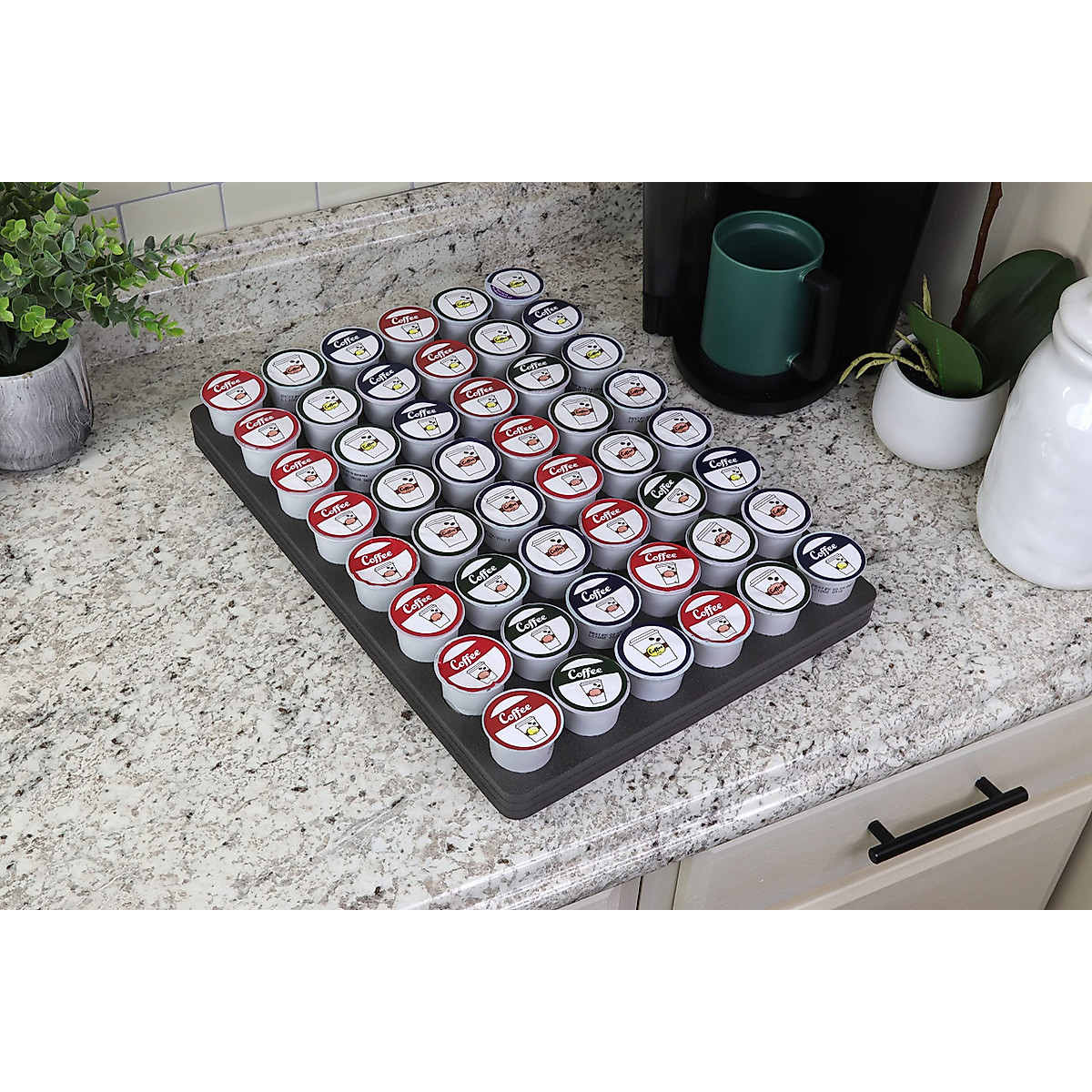 Polar Whale 2 Coffee Pod Storage Organizers Tray Drawer Insert for Kitchen Home Office Waterproof 12.6 x 17.9 Inches Holds 48 Compatible with Keurig K-Cup Durable Dark Gray Foam Made In The USA