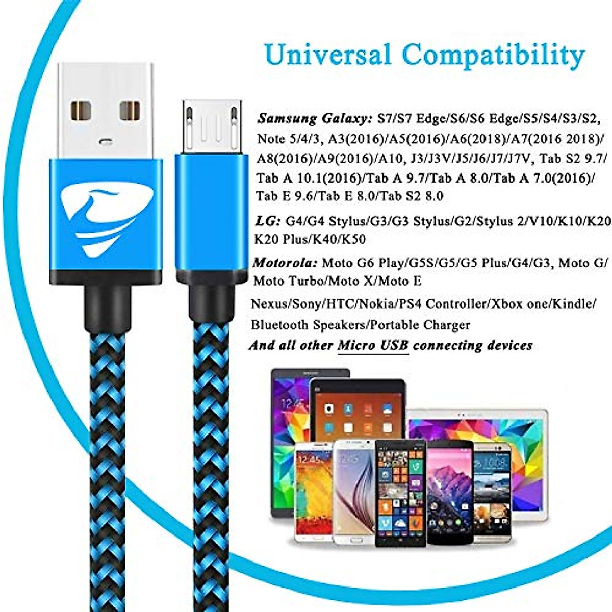 Aioneus Micro USB Cable Fast Android Cord Charger Cable 4Pack [2FT, 3FT, 5FT, 6FT] Cable Charging Cord for Samsung Galaxy S7 Edge S6 S5 J3 J3V J5 J7 J7V Note 5, LG K40 K22 K20, Tablet, PS4, Kindle