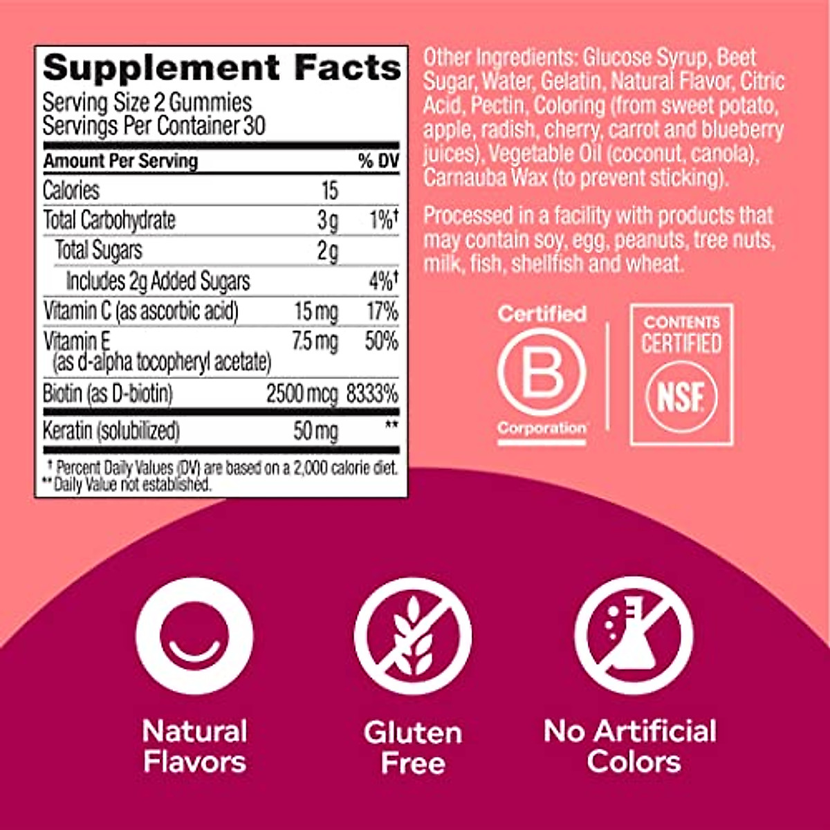 OLLY Undeniable Beauty Gummy, For Hair, Skin, Nails, Biotin, Vitamin C, Keratin, Chewable Supplement, Grapefruit, 30 Day Supply - 60 Count