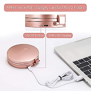 B Beauty Planet 20X Magnifying Mirror with Light, 20X/5X/1X Travel Lighted Makeup Mirror,Portable LED Compact Mirror,Handheld Folding Rechargeable Ring Light Mirror(4inches, Rose Gold)