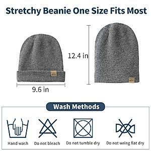 Hysnan Mens Beanie Merino Wool Warm Hats for Women Men Knit Slouchy Double Layer Warm Cuffed Skull Beanie Skiing Skating Grey