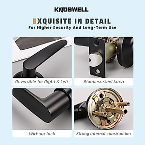 KNOBWELL 10 Pack Black Passage Door Lever Door Handle Non-Locking Lever Set for Hallway Door or Closet with a Matte Black Finish, Reversible for Right or Left Side (No Lock)