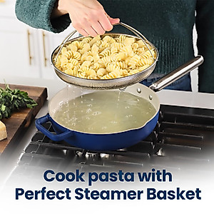 Nutricook OnePan - 10.5" Ceramic Saute Pan, Nonstick Frying Pan, Sauce Pan, Skillet, Oven Safe Induction Cookware, PTFE & PFOA Free, Blue