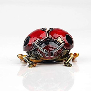 SEVENBEES Red Ladybug Figurines CollectiblesTrinket Box Hinged With Rich Enamel And Sparkling Rhinestones Jewelry Boxes Gift