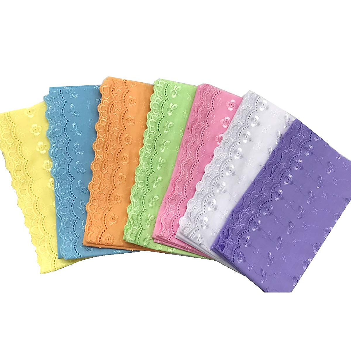 AMORNPHAN Set of Daisy Floral Flower Embroidered Eyelet Lace 100% Cotton Quilting Fabric for Patchwork Needlework DIY Handmade Sewing Crafting Decor Face mask Precut 18x22 Inches (Set of 7 Pieces)