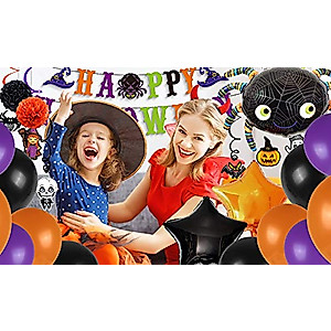 Halloween Party Decorations Kit, Happy Banner, Latex Balloons are Printed with Patterns, Hanging Swirls, Paper Garlands Home Party Halloween Decoration Supplies（48 Pack ）